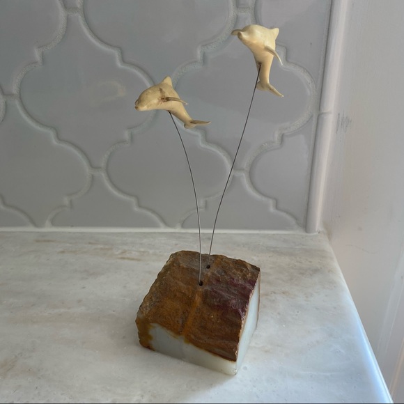 Accents | Vintage 1974 Kinetic Dolphins Sculpture Quartz Base 75 Tall ...